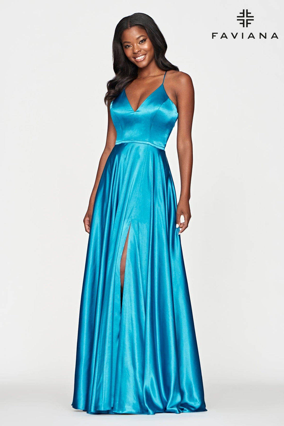 Silky Charmeuse Lace Up Back Prom Dress With Side Pockets | Faviana